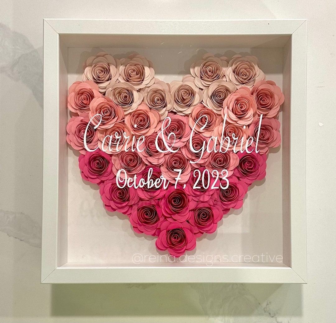 Personalized Ombre Heart Paper Rose Shadow Box - Handmade Keepsake - Etsy