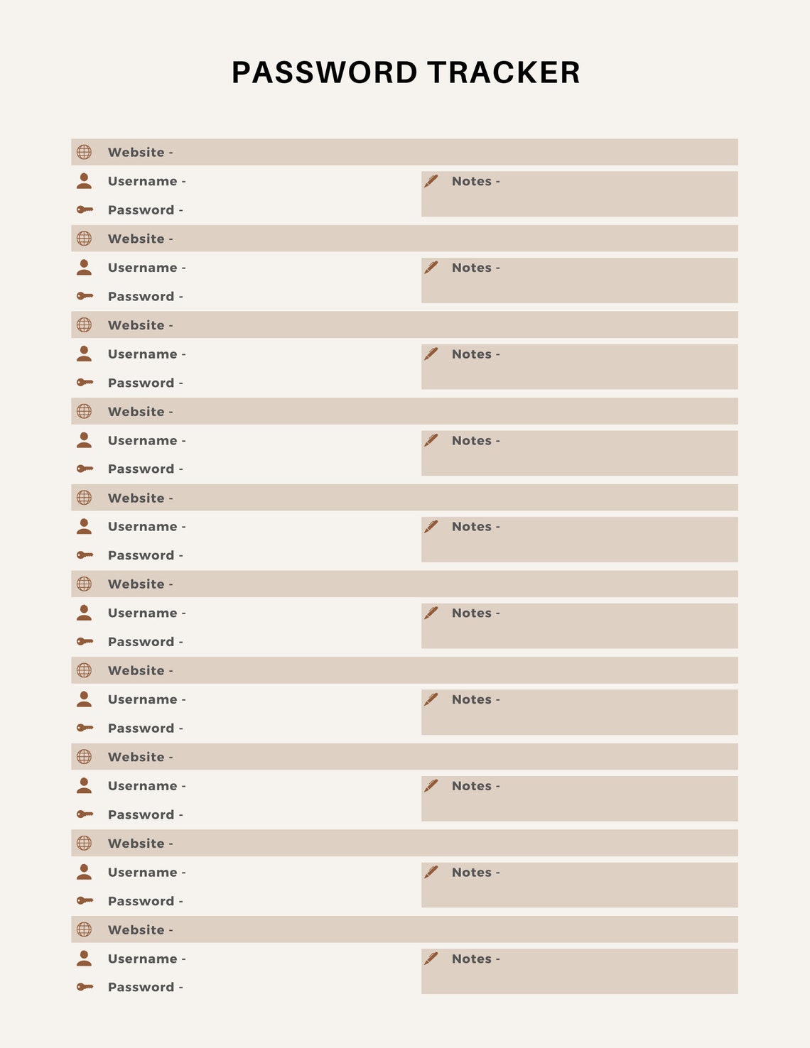 PDF Password Tracker Editable (tablet/printable) - Etsy