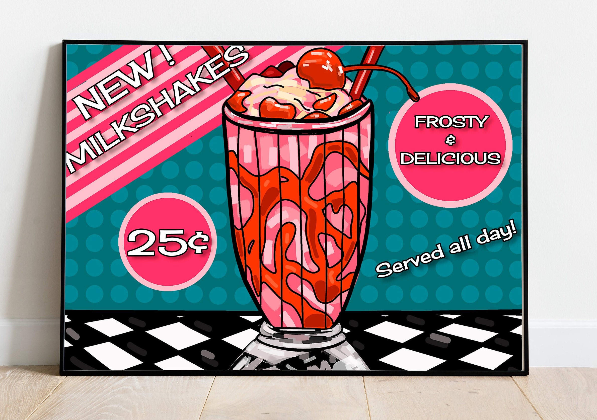 Classic 1950s Diner Poster, Diner Milkshake, Milkshake Art, Food Art ...