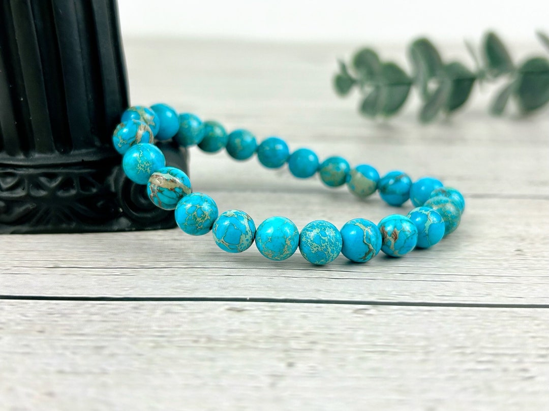 Turquoise Imperial Jasper Bracelet: Handmade Beaded Gemstone Jewelry - Etsy