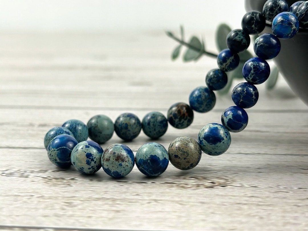 Blue Jasper Gemstone Beaded Necklace: Ocean Theme Jewelry - Etsy