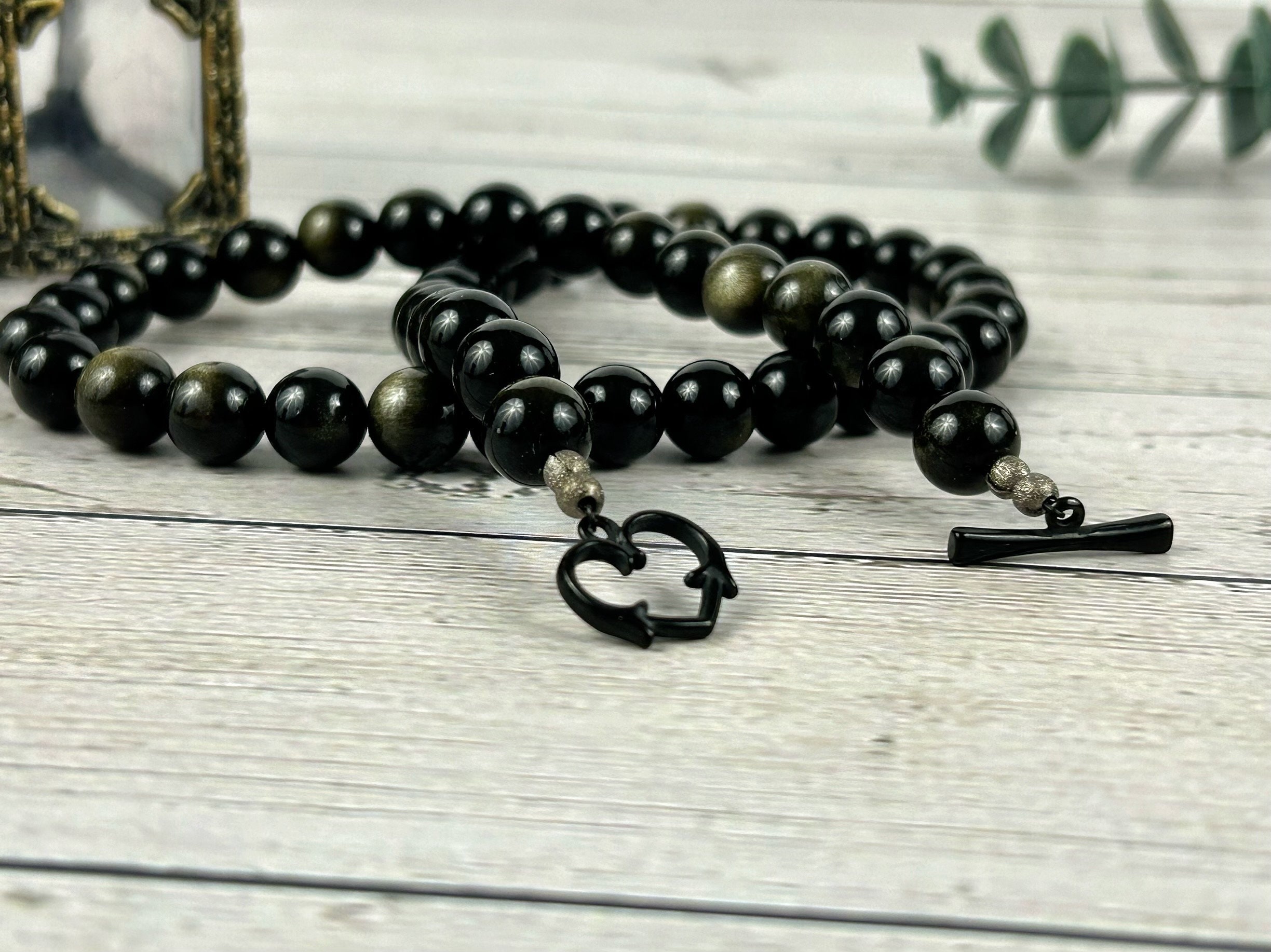 Obsidian Necklace, Golden Obsidian, Healing Stone Yoga Necklace, Energy ...