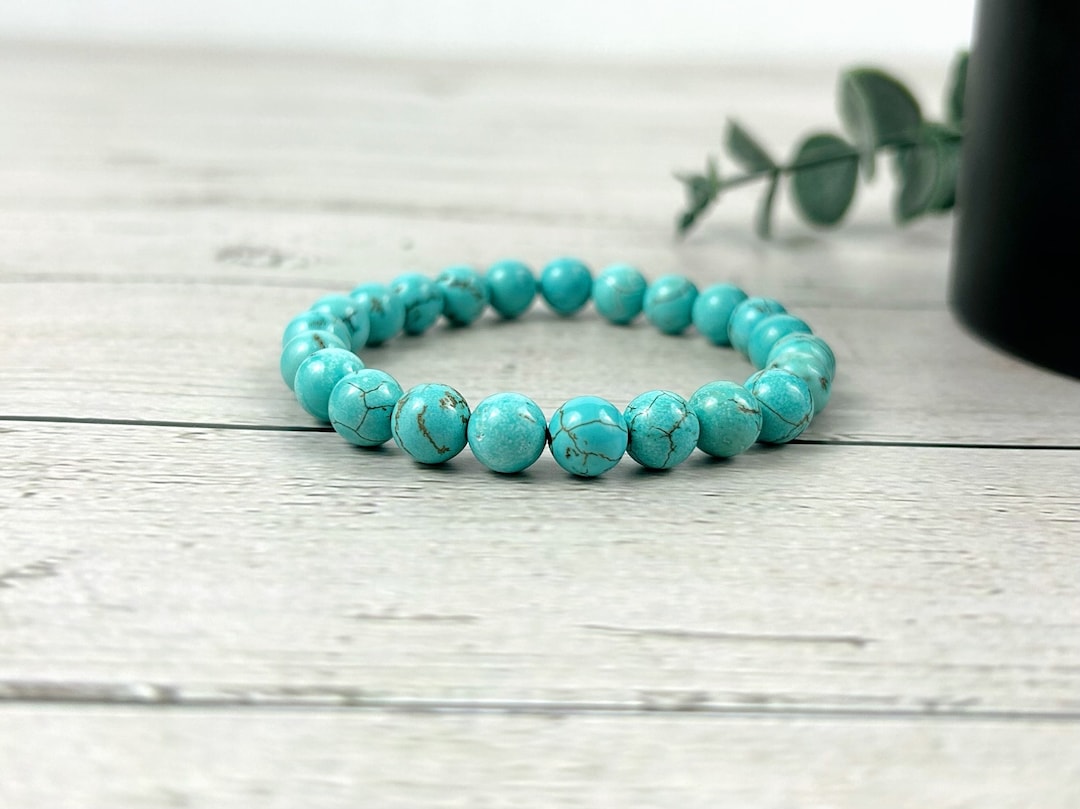 Turquoise Gemstone Bracelet: Natural Stone Beaded Stretch Cord - Etsy