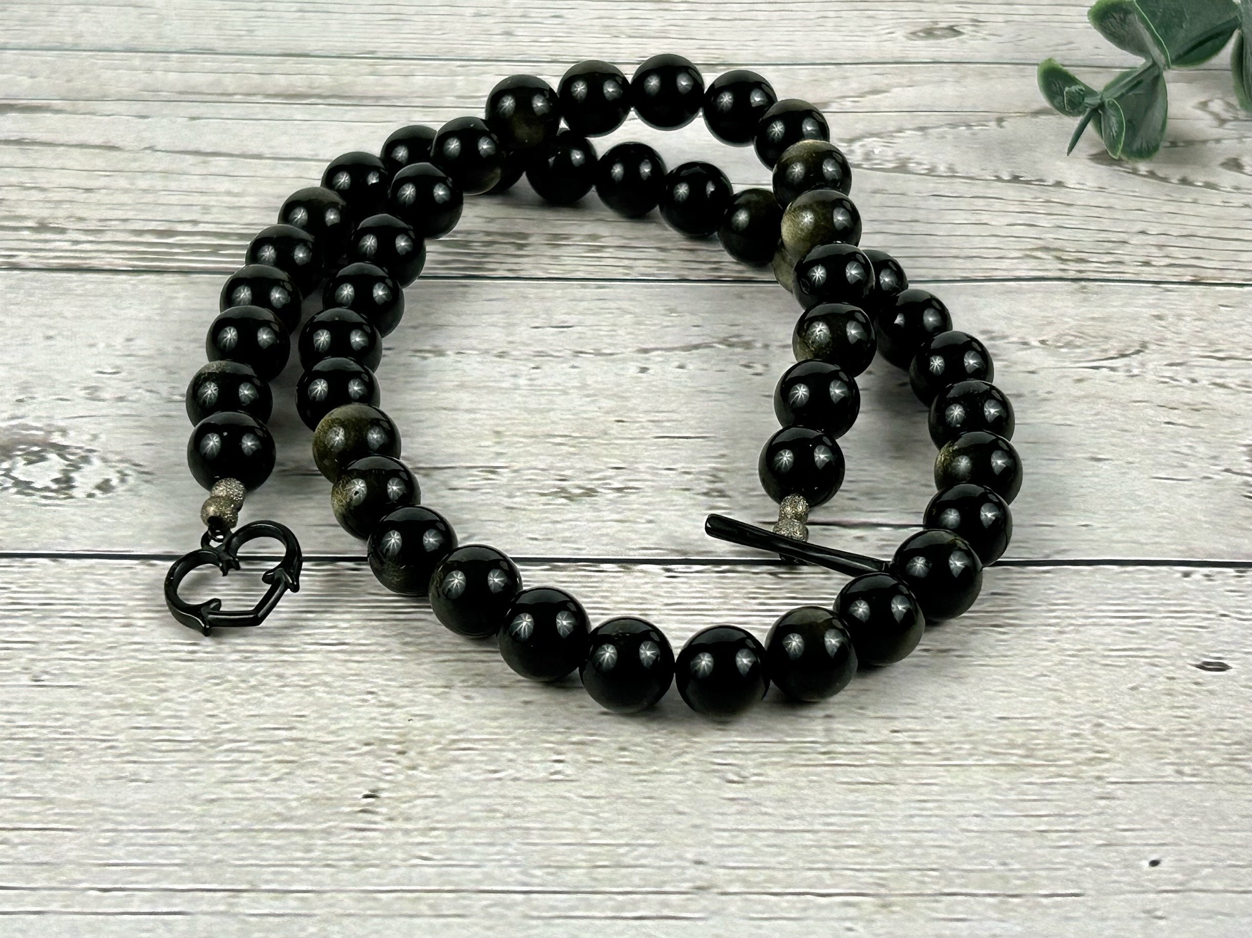 Obsidian Necklace, Golden Obsidian, Healing Stone Yoga Necklace, Energy ...