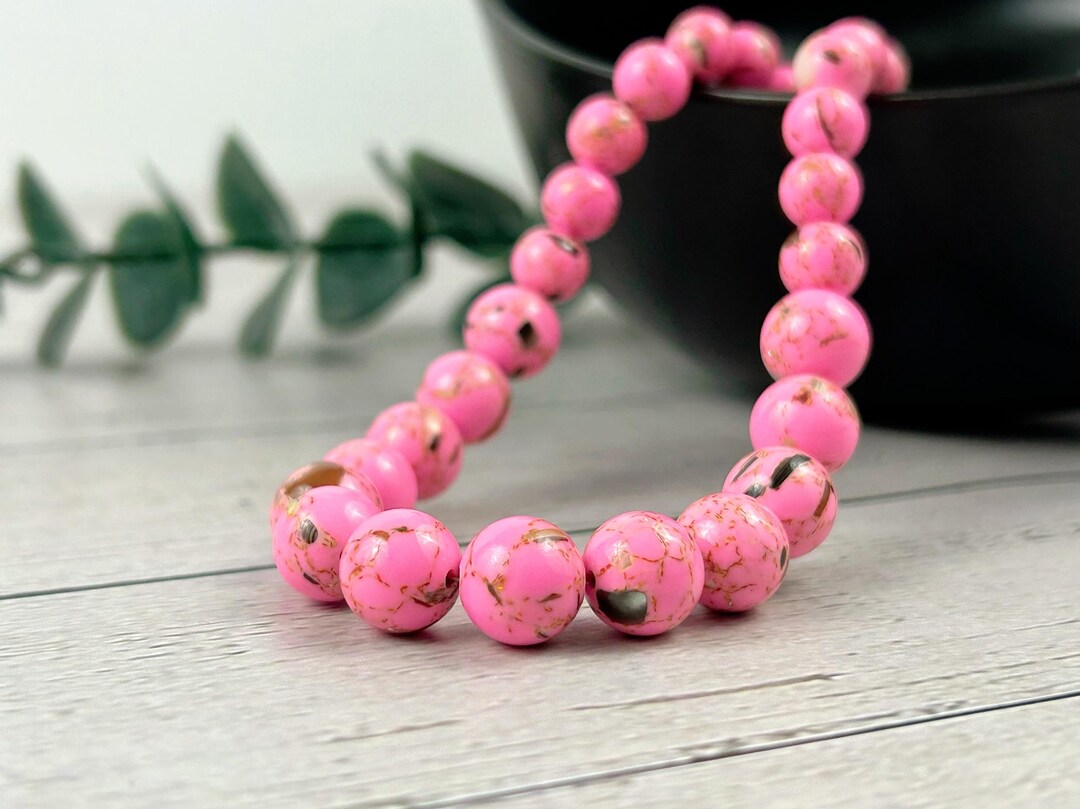 Pink Howlite Beaded Necklace: Handmade Gemstone Jewelry - Etsy
