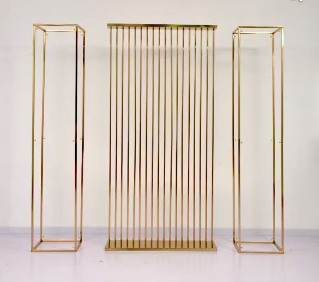 3 Pcs Square Screen Gilded Flower Stand Gold Wedding Arch Sets Free ...