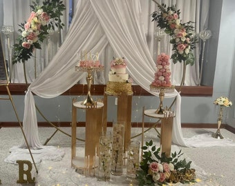 Set of 3 Pcs Plinths Gold Round Metal Plinths Wedding Backdrop Stand ...