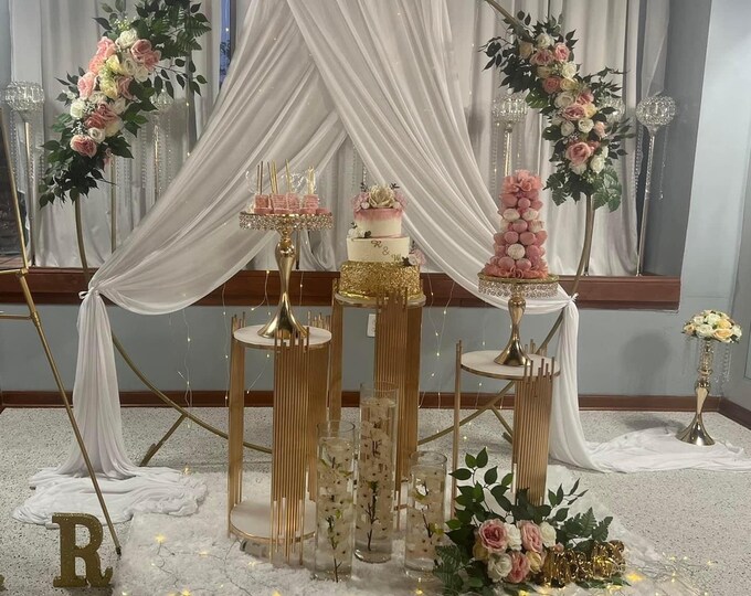 Set of 3 Pcs Plinths Gold Round Metal Plinths Wedding Backdrop Stand ...