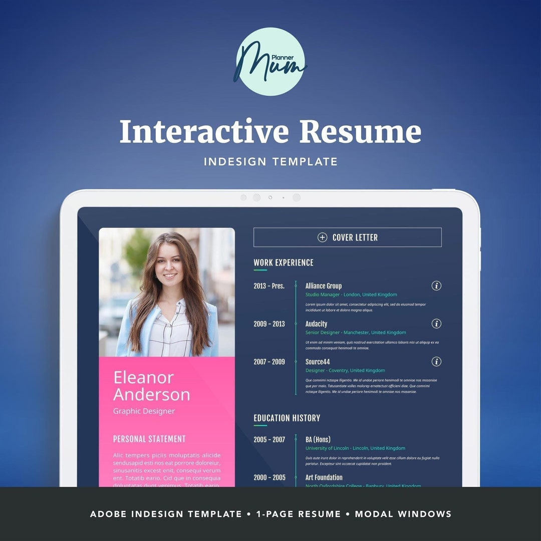 Digital Resume Template, Cover Letter, Modern Resume, Interactive ...