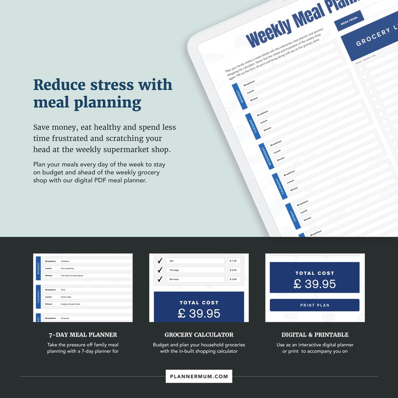 Weekly Meal Planner | Printable Digital PDF for Family Dinners | Meal ...