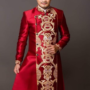 Red Ao Dai Vietnam for Men, High Quality Hand-drawn Vietnamese Traditional Costume, Vietnamese ...