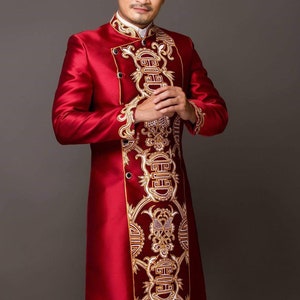 Red Ao Dai Vietnam for Men, High Quality Hand-drawn Vietnamese Traditional Costume, Vietnamese ...