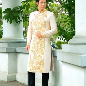 Red Ao Dai Vietnam for Men, High Quality Hand-drawn Vietnamese Traditional Costume, Vietnamese ...