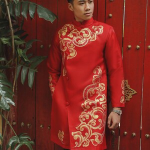 Ao Dai Vietnam for Men, High Quality Hand-drawn Vietnamese Traditional Costume, Vietnamese ...