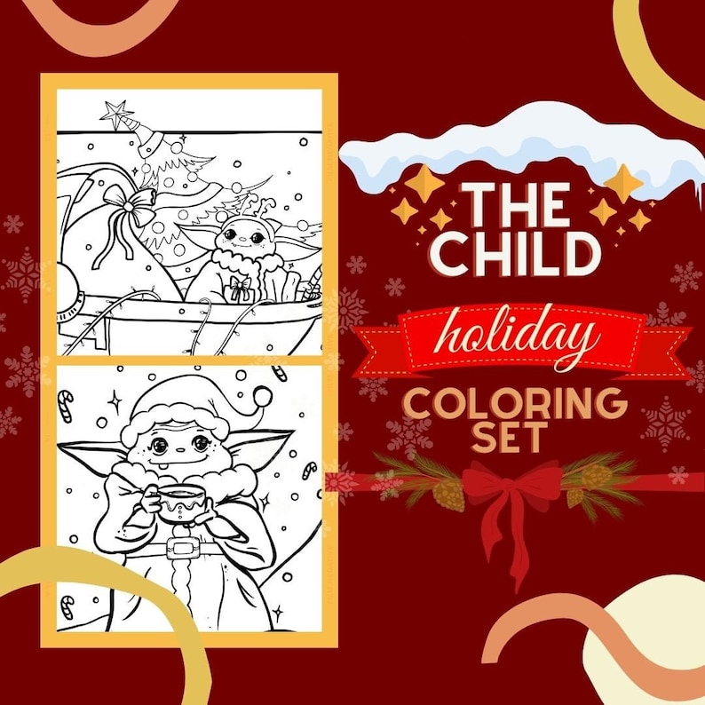 Baby Yoda Grogu Star Wars Christmas Coloring Page Set for Kids and ...
