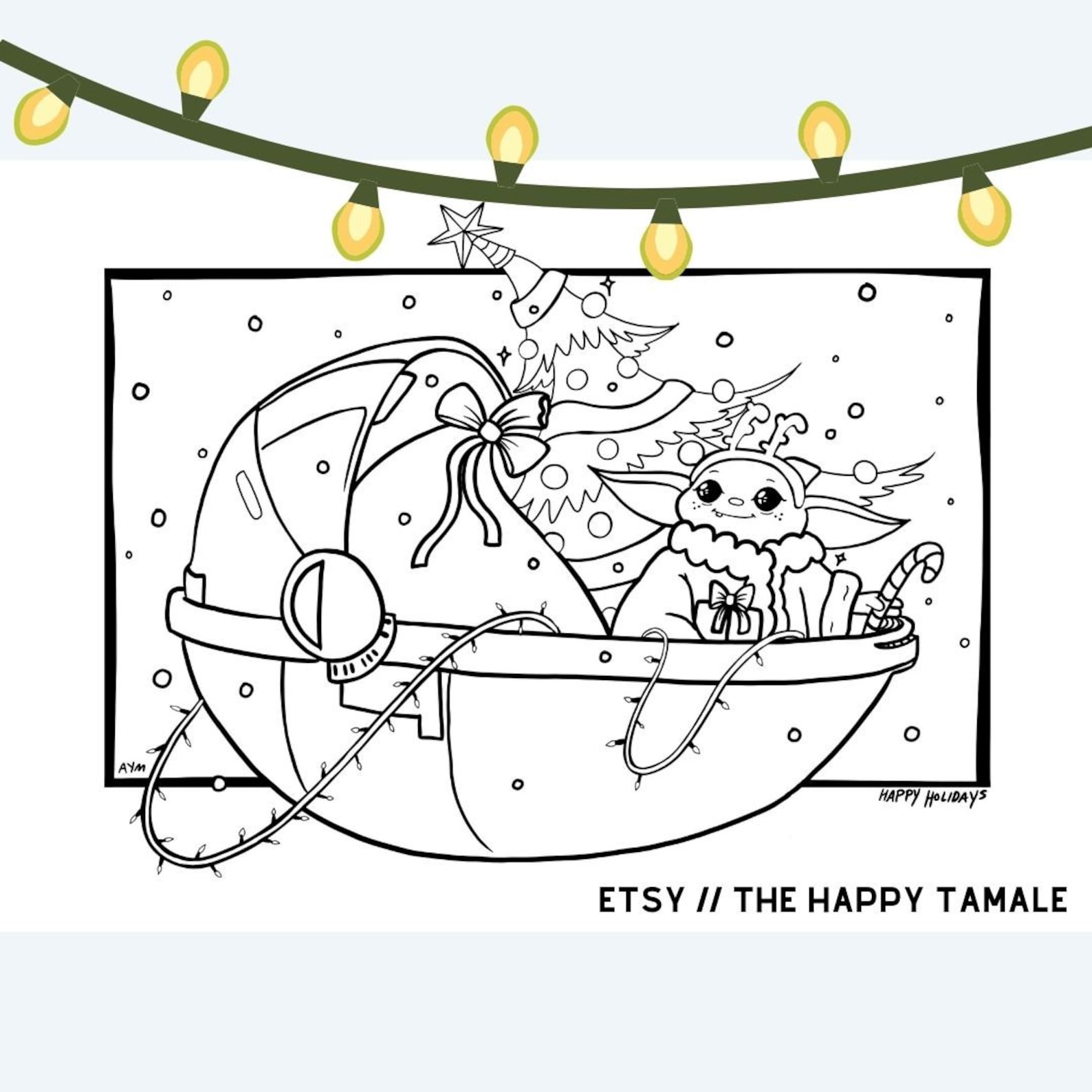 Baby Yoda Grogu Star Wars Christmas Coloring Page Set for Kids and ...
