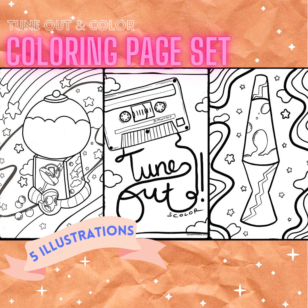 Tune Out and Color Printable Coloring Page Set | Digital Download - Etsy