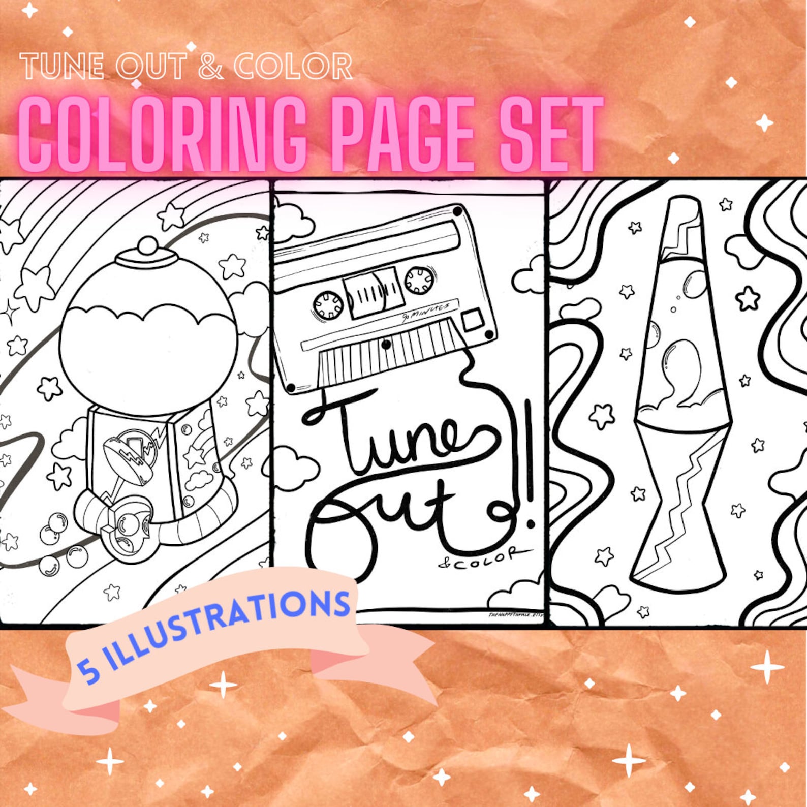 Tune Out and Color Printable Coloring Page Set | Digital Download - Etsy