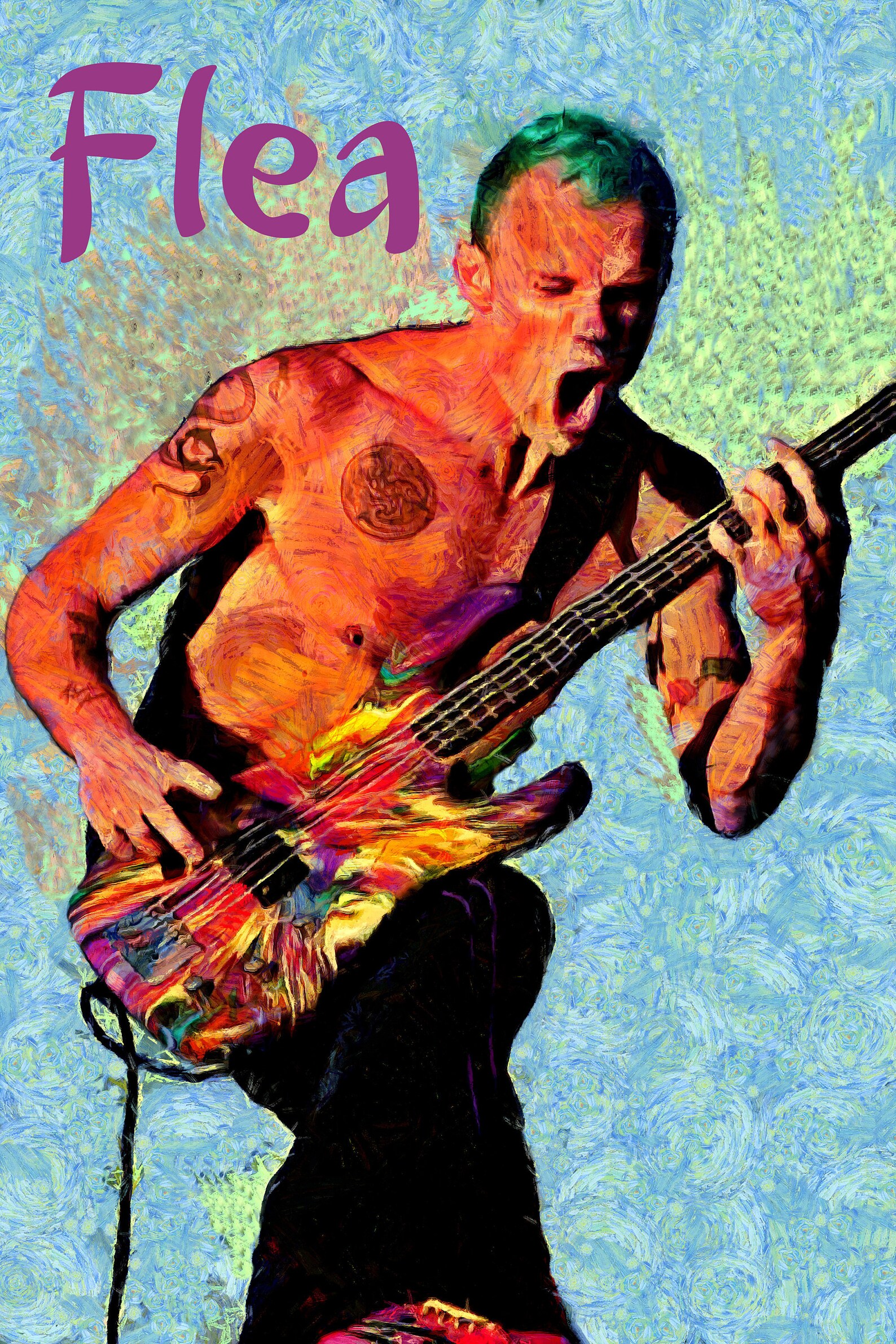 Red Hot Chili Peppers Flea Poster And Metal Art Rain Etsy