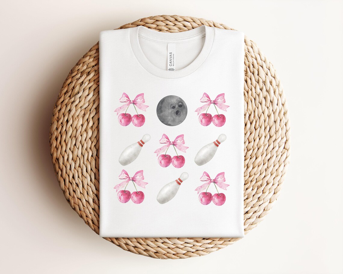 Cute Bowling Themed T-shirt, Cherry Bowling Shirt, Fun Bowling Ball and ...