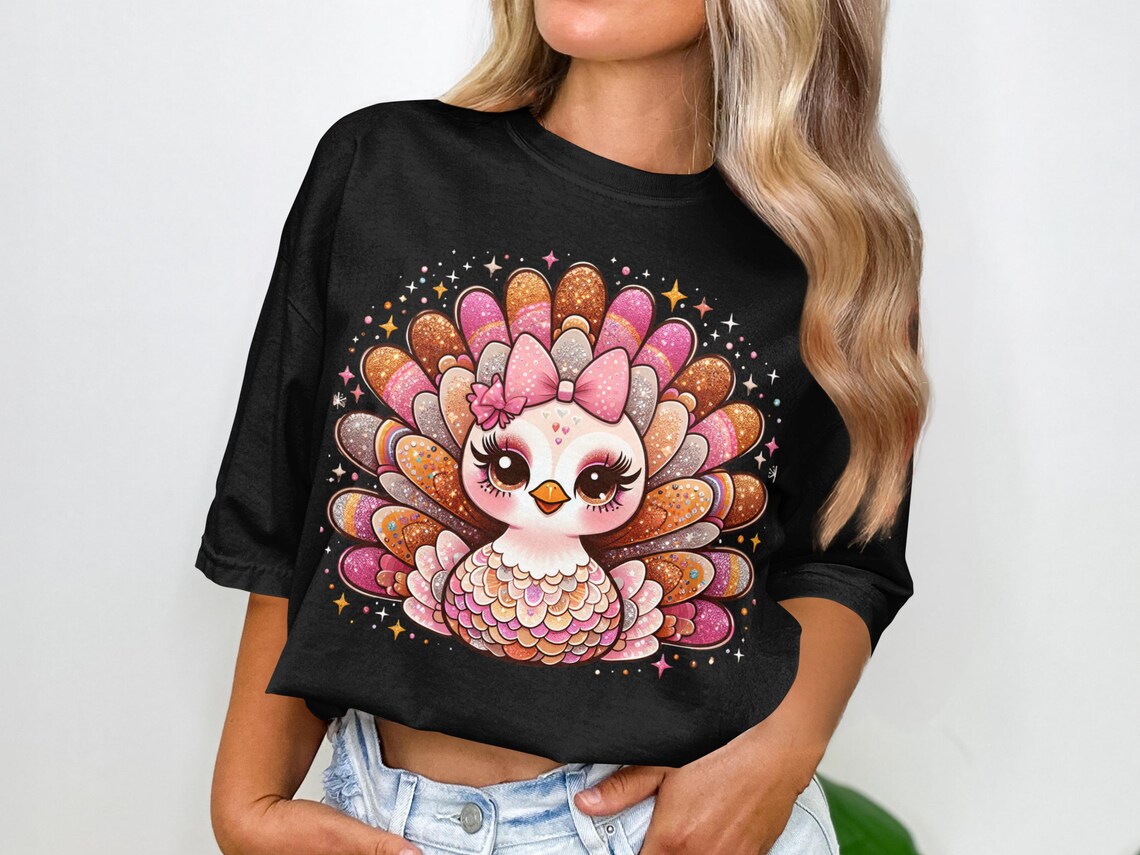 Preppy Coquette Thanksgiving Digital Art, Thankful Cute Turkey With Bow ...