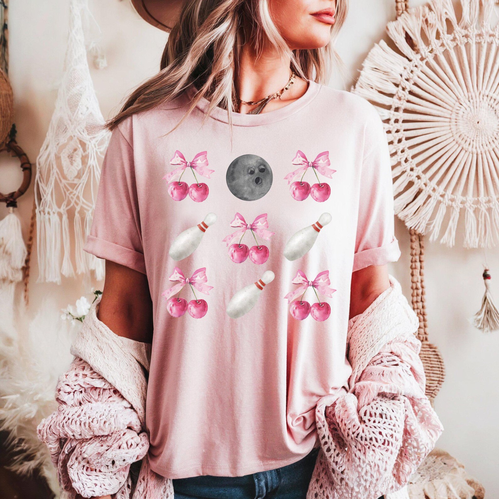 Cute Bowling Themed T-shirt, Cherry Bowling Shirt, Fun Bowling Ball and ...