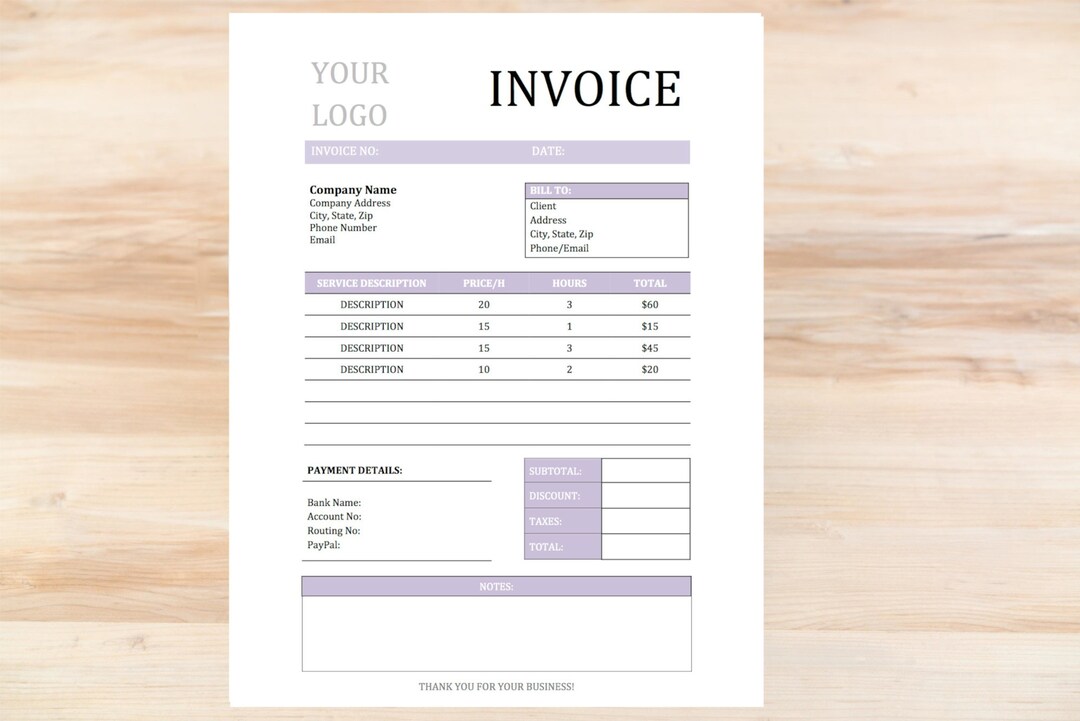 Invoice Template Purple| Editable Invoice| Printable Invoice| Simple ...