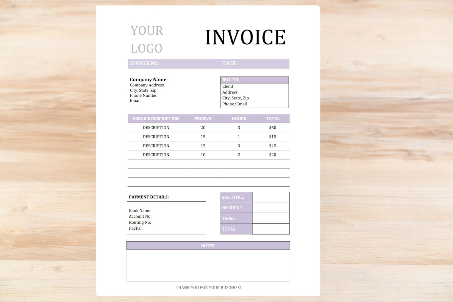 Invoice Template Purple Editable Invoice Printable Invoice - Etsy