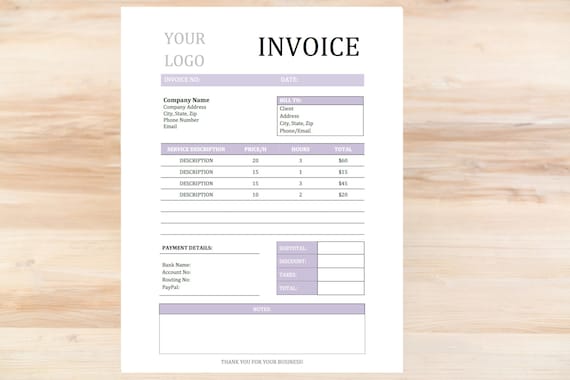 Invoice Template Purple Editable Invoice Printable Invoice - Etsy