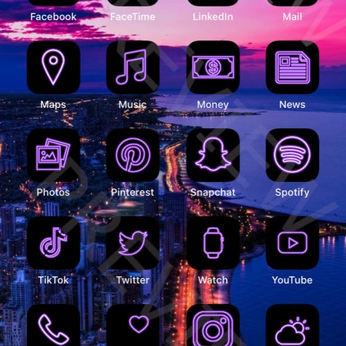 Blue Ios 14 App Icon Pack Neon Aesthetic Ios 14 Icons - Etsy