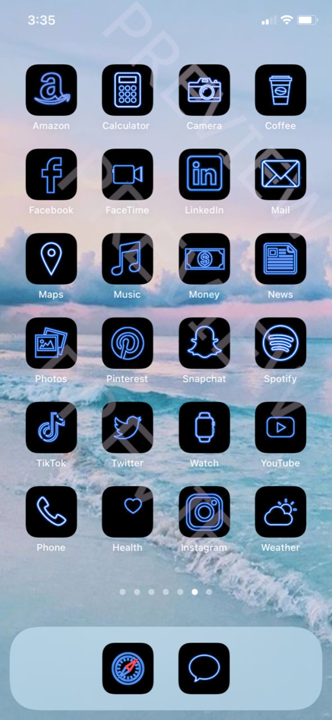 Blue iOS 14 App Icon Pack Neon Esthetische iOS 14 Iconen iPhone Icon ...