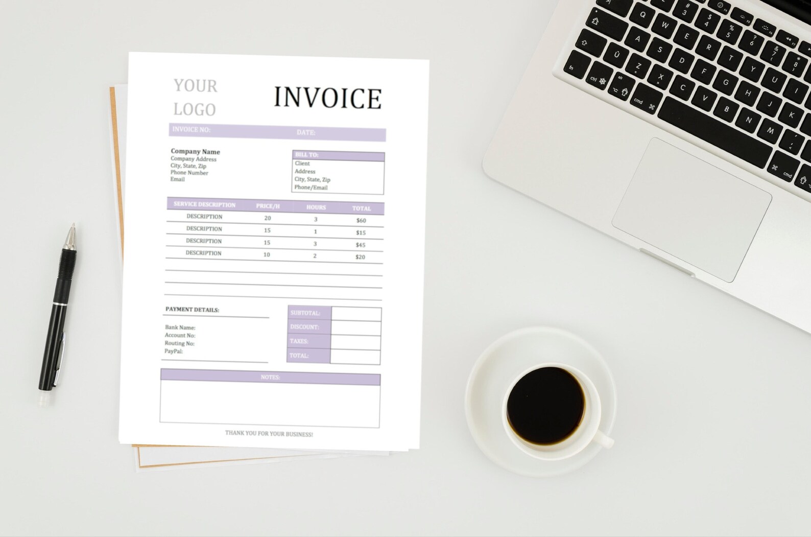 Invoice Template Purple| Editable Invoice| Printable Invoice| Simple ...