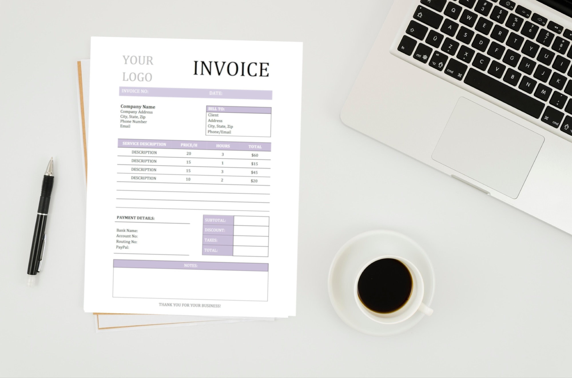 Invoice Template Purple| Editable Invoice| Printable Invoice| Simple ...
