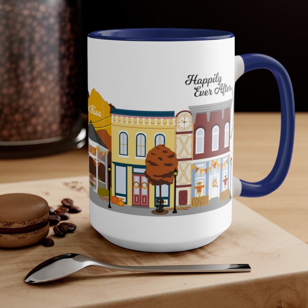 Fall in Love Small Town Hallmark Inspired Romance Coffee Mug With Navy ...