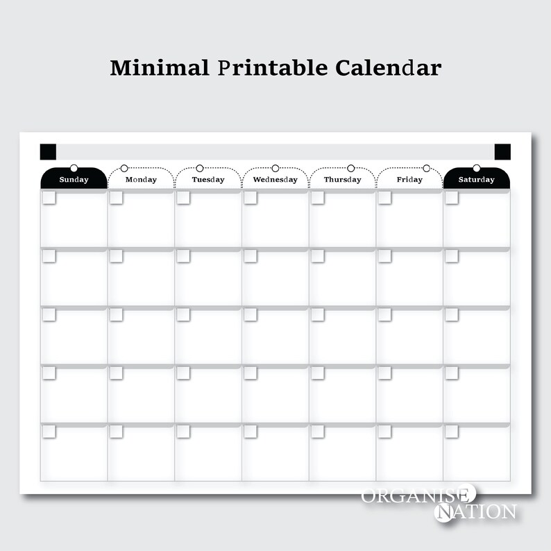 Minimal B/W Black and White Themed Fillable Calendar, Printable PDF ...