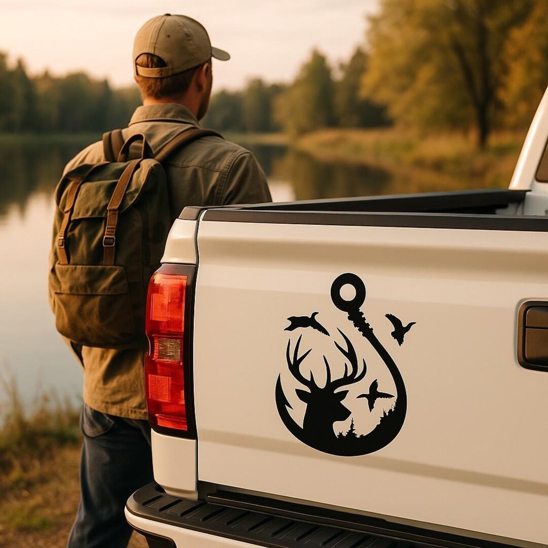Deer Fish Duck Hunting Vinyl Decal Sticker, Deer Hunter Car Decal ...