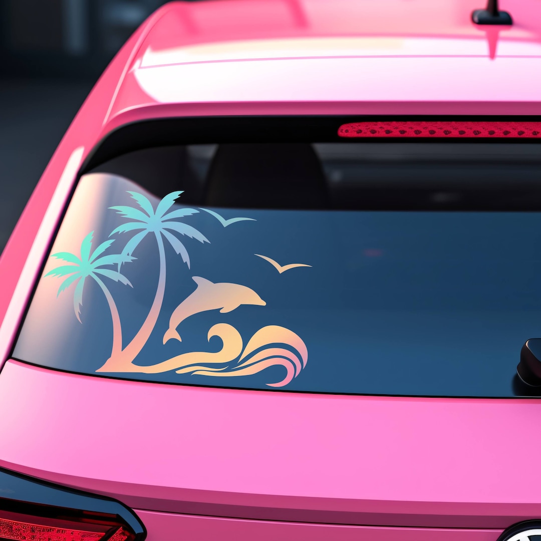 Ocean Landscape Car Decal Sticker, Dolphin Car Decal, Holographic Beach ...