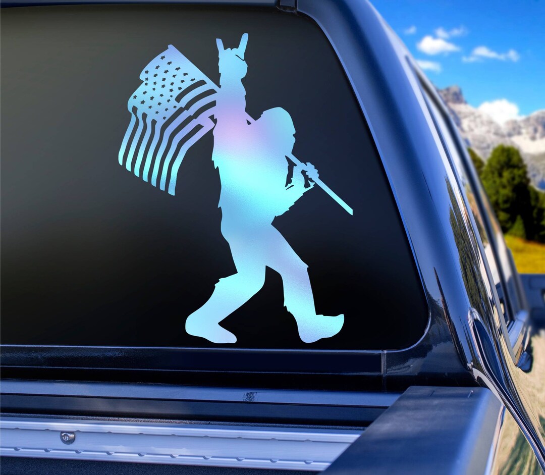 Bigfoot With Flag Vinyl Decal, Bigfoot Vinyl Decal, Bigfoot Flag ...