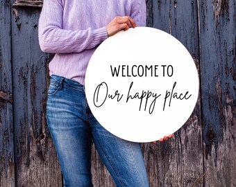 Welcome to Our Happy Place Wreath Sign - Etsy