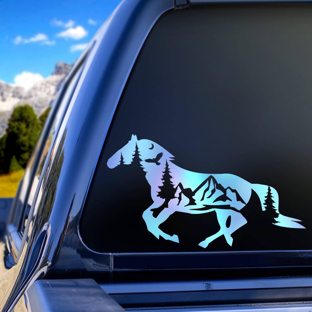 Wild Horse Vinyl Decal Sticker, Horse Mountain Scene Car Decal ...