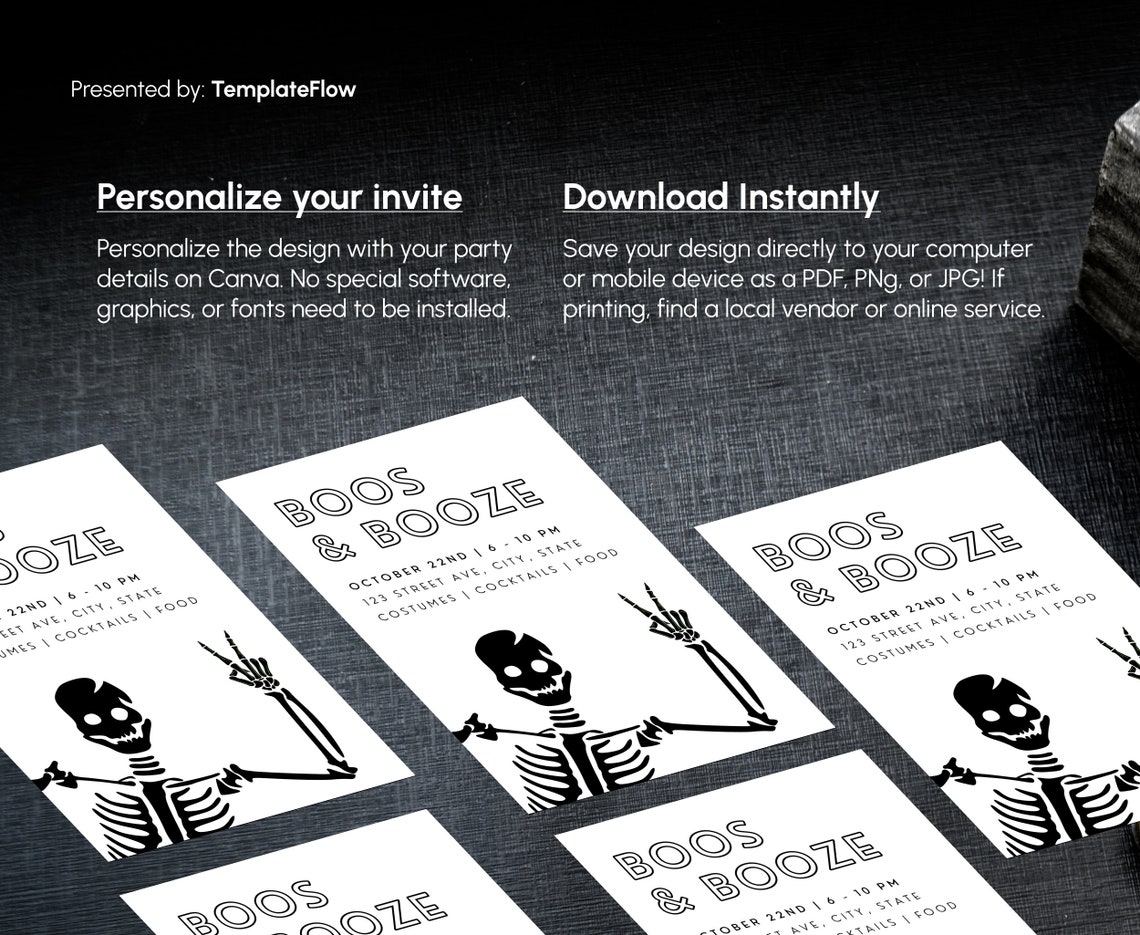 Printable Adult Halloween Party Invitation Template, Boos + Booze ...