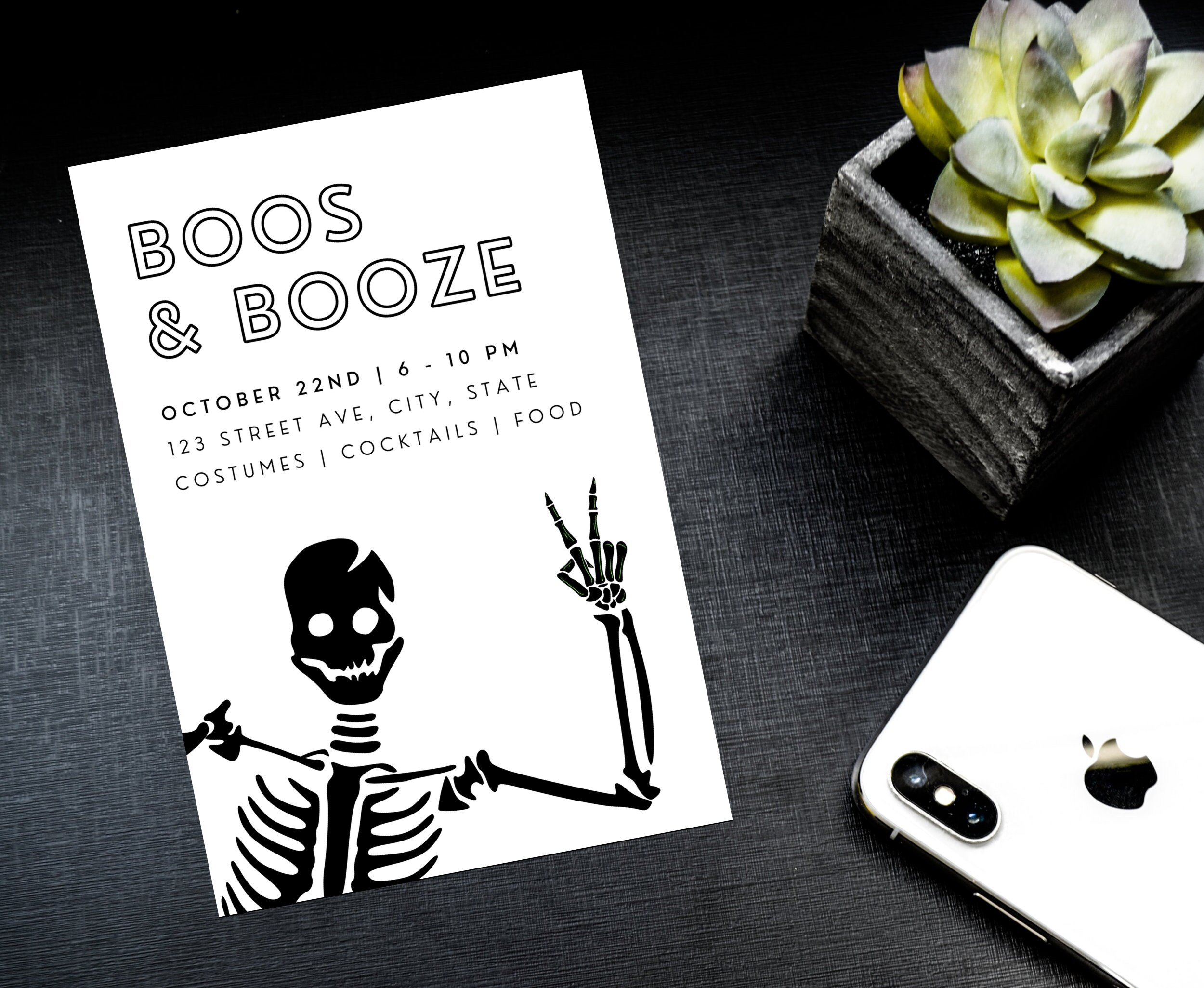 Printable Adult Halloween Party Invitation Template, Boos + Booze ...