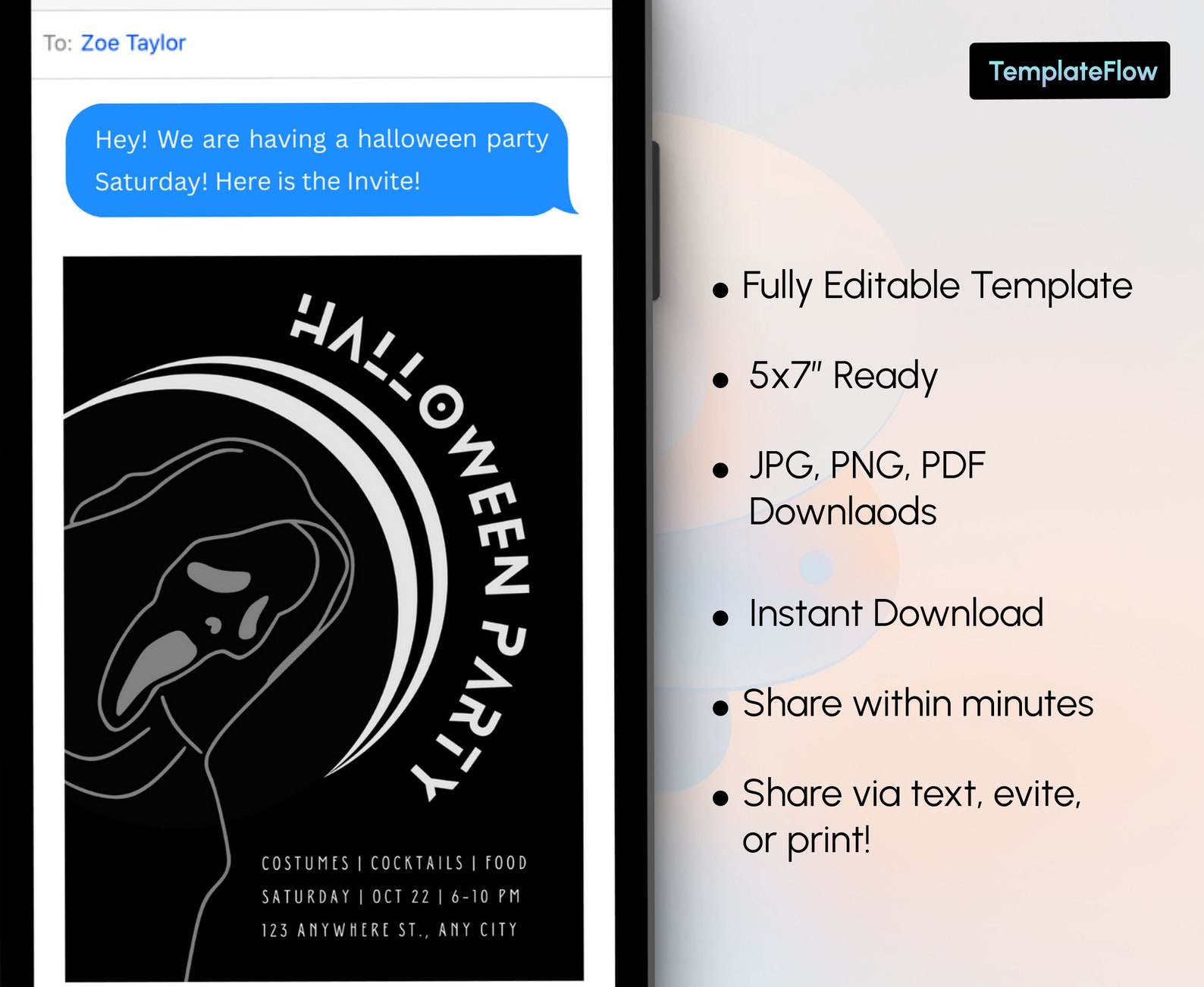 Editable Halloween Party Invitation Announcement Template Minimalist ...