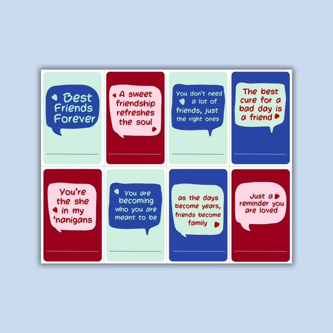 Friendship Valentine's Flashcards: Red and Blue Cards (digital Download ...