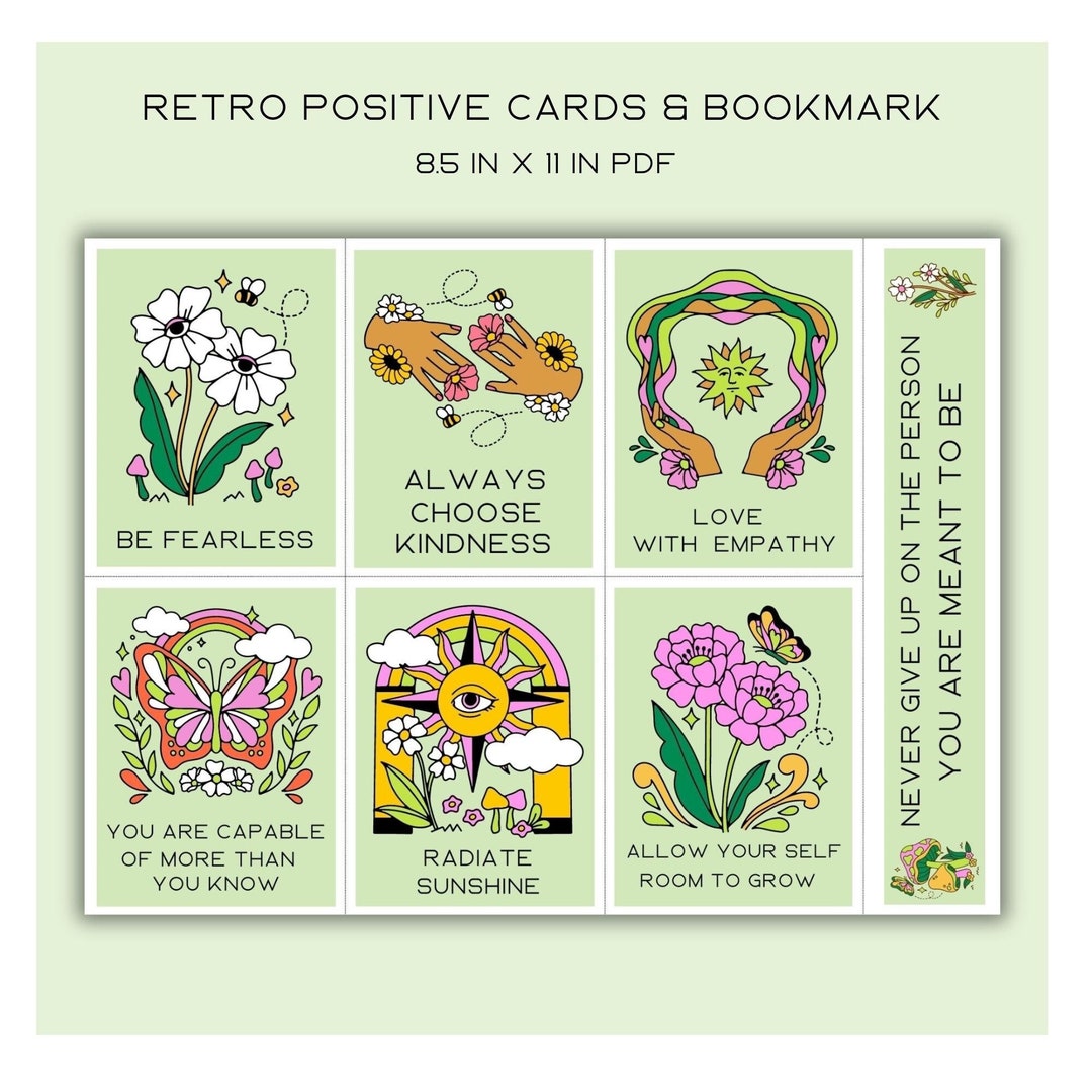 Retro Positivity Flashcards, Retro Positivity Bookmark, Pintables ...