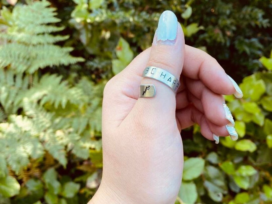 Be Happy Adjustable Stamped Ring, Lightning Bolt - Etsy