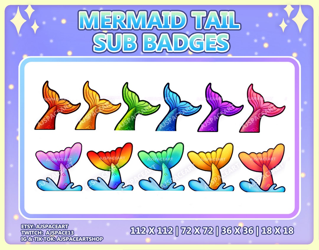 Fantasy Mermaid Tail Twitch Sub Badges / Bit Badges / Emotes With ...