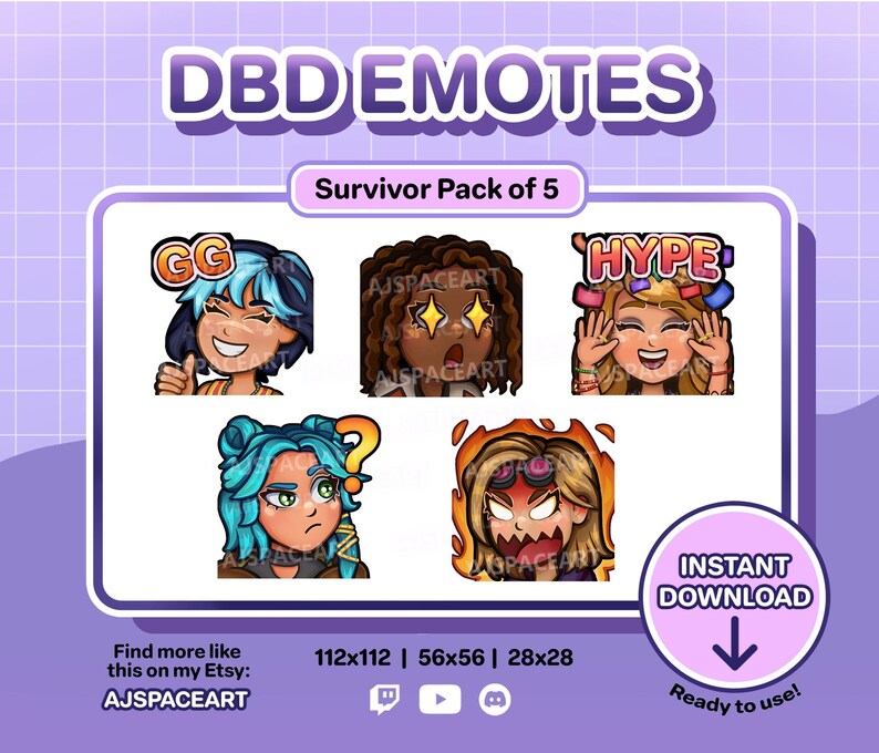 Dead by Daylight DBD Survivor Emote Pack of 5 Haddie Kaur Elodie Rakoto ...