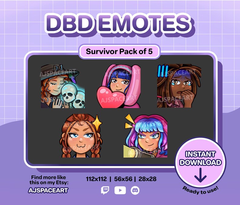 Dead by Daylight DBD Survivor Emote Pack of 5 Mikaela Reid, Bunny Feng ...