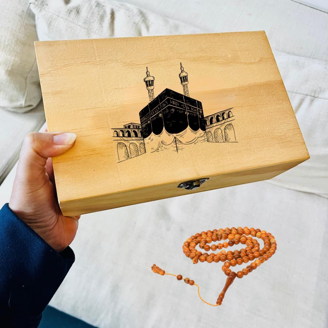 Makkah Tasbeeh Wooden God Box, Laser Engraved Prayer Box, Prayer Room ...